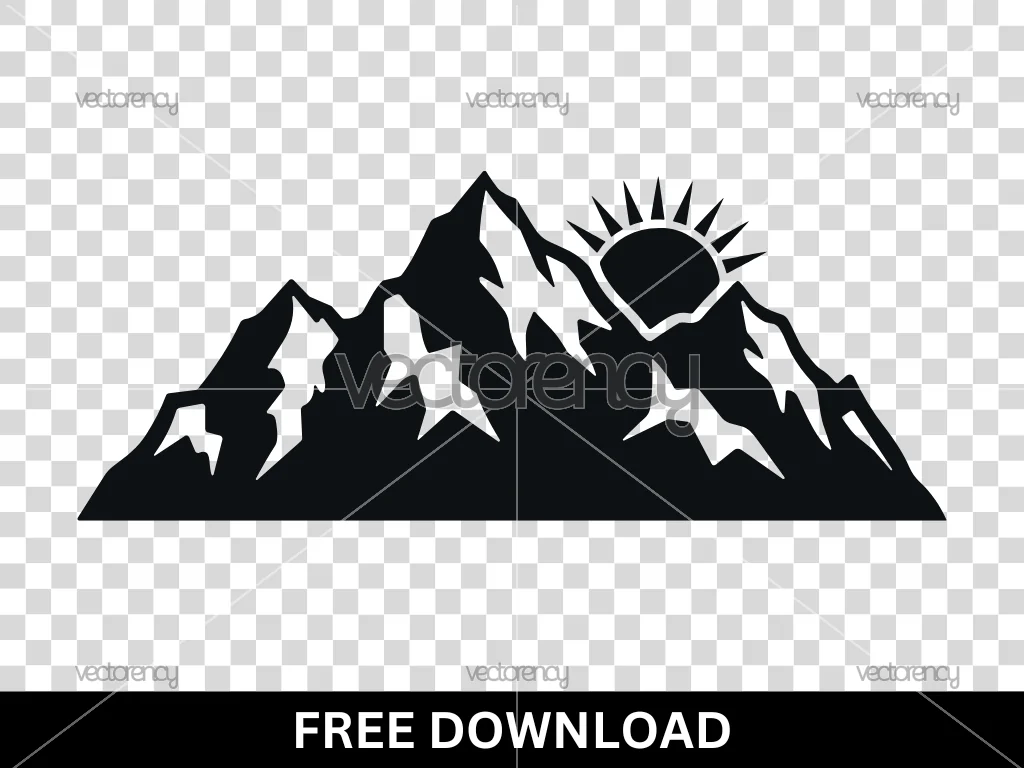 Mountain Range Silhouette with the Sun Vector SVG | Vectorency